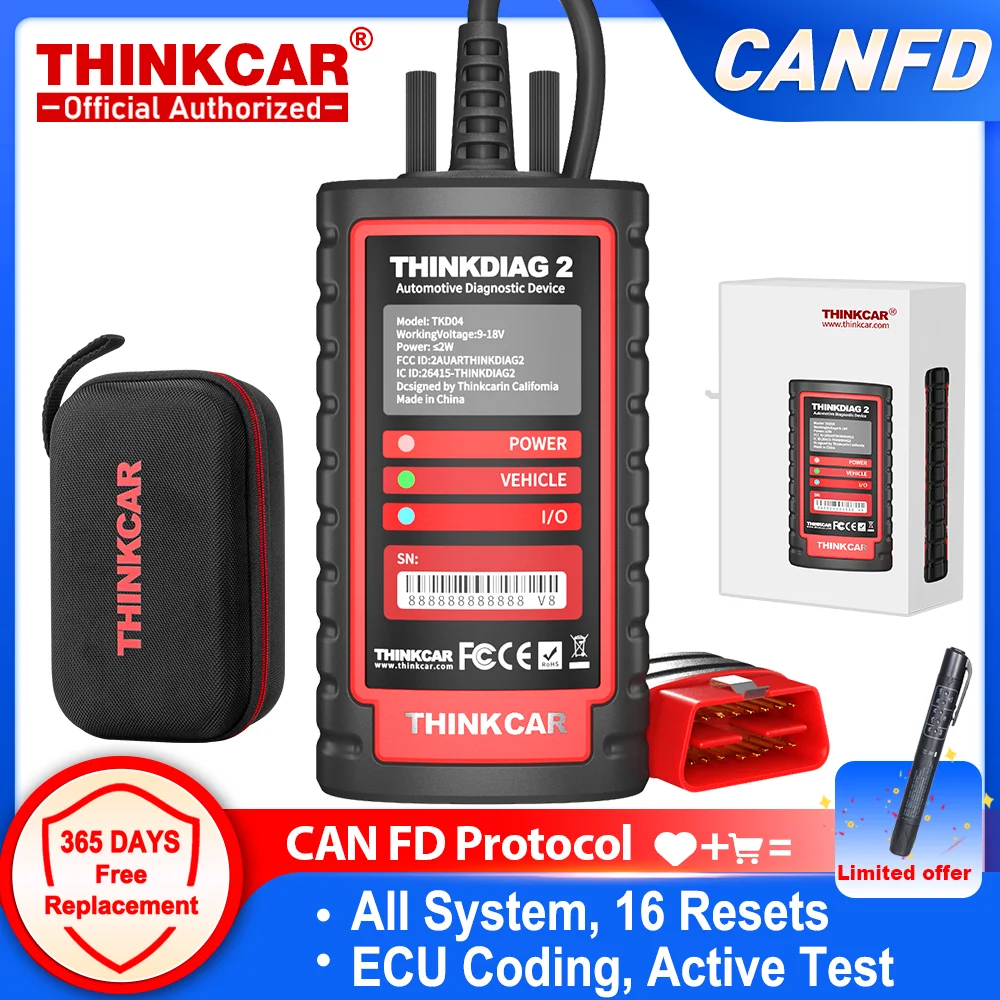 THINKCAR THINKDIAG 2 Car OBD2 Scanner Code Reader Full System 16 Resets ...