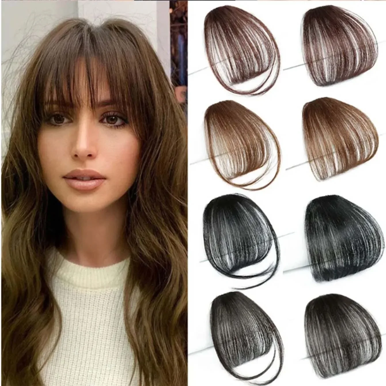 Synthetic-Dark-Brown-Clip-In-Bangs-Extensions-Wispy-Clip-on-Air-Bangs ...