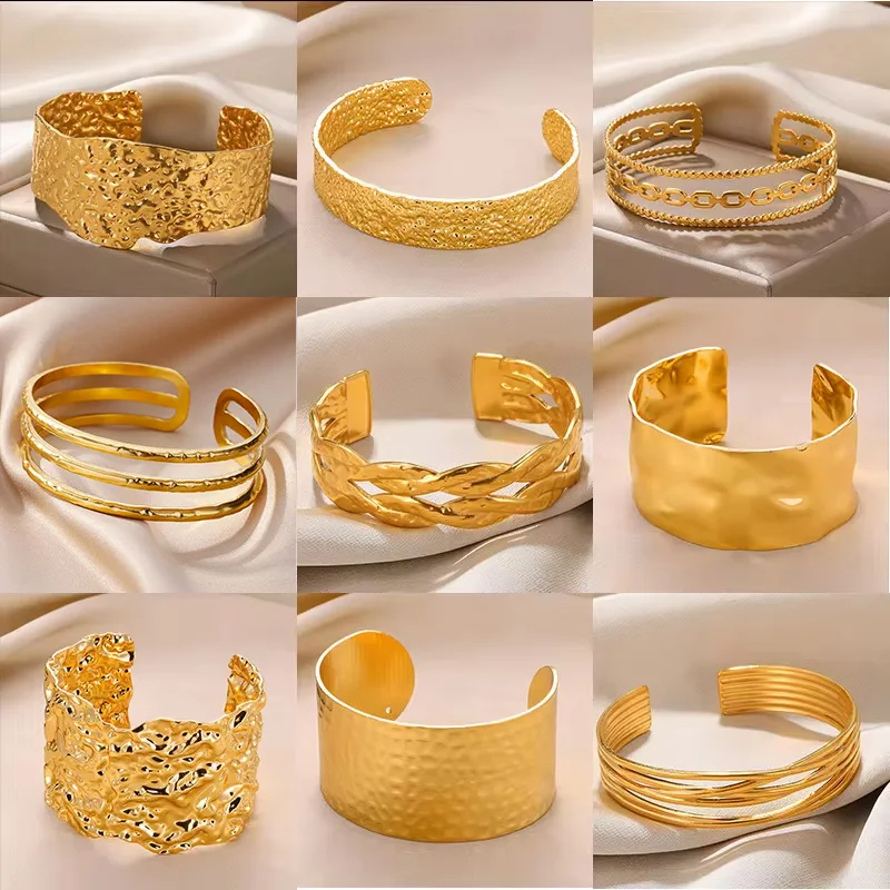 Vintage-Smooth-Irregular-Twist-Wide-Bracelets-For-Women-Gold-Color ...