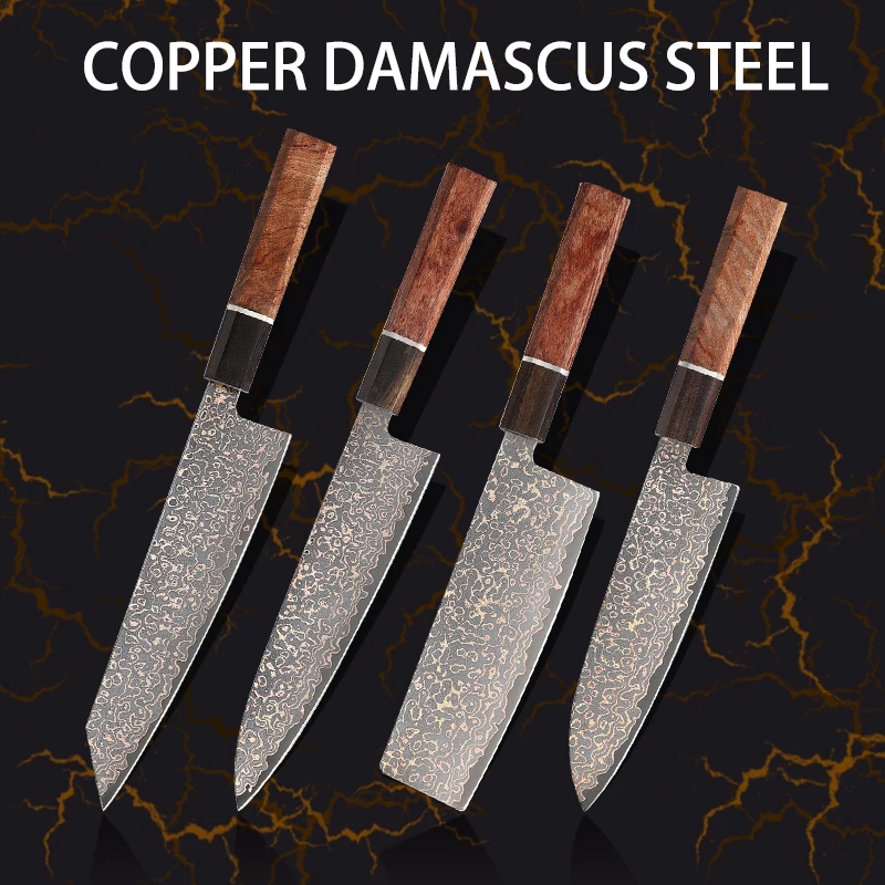 TJ-POP-Tricolor-Copper-Damascus-Steel-Chef-Kiritsuke-Knife-Rainbow ...