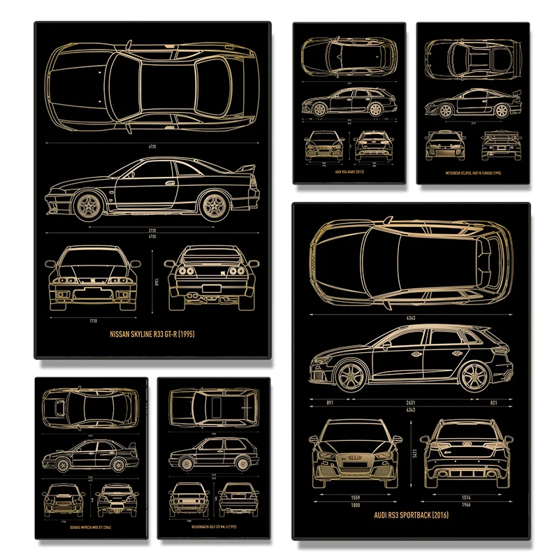 Cool-Car-Blueprint-Poster-Luxury-Cars-Canvas-Painting-HD-Prints-Wall ...