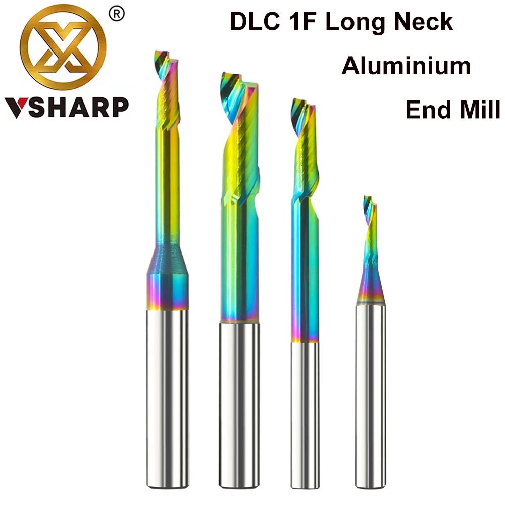 Vsharp Long Neck 8-12mm DLC Colorful Coating 1 Flute Aluminum Milling ...