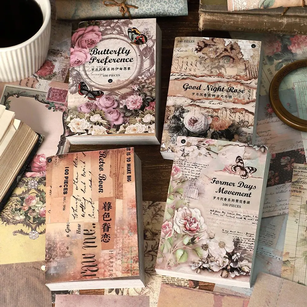 100 pcs material paper book Vintage Decorative Scrapbooking Diary Album ...