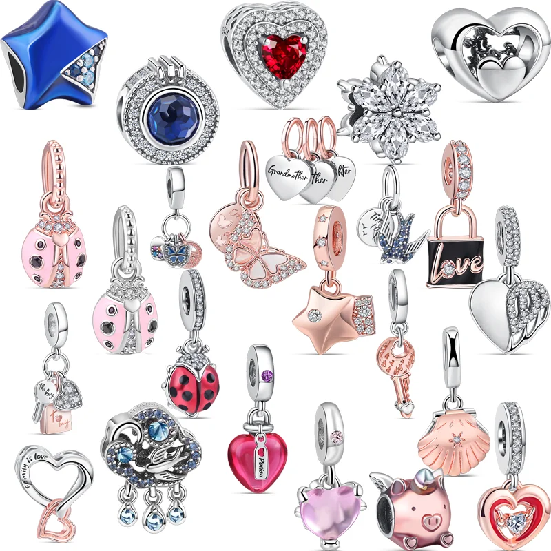 925-Sterling-Silver-Feathers-Shell-Pearl-Crown-Heart-Butterfly-Lock-Key ...