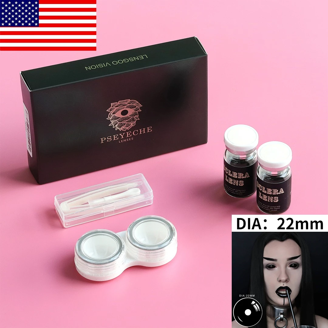 22mm Sclera Lenses 2Pcs Black Colored Contact Lens White Lenses Cosplay ...