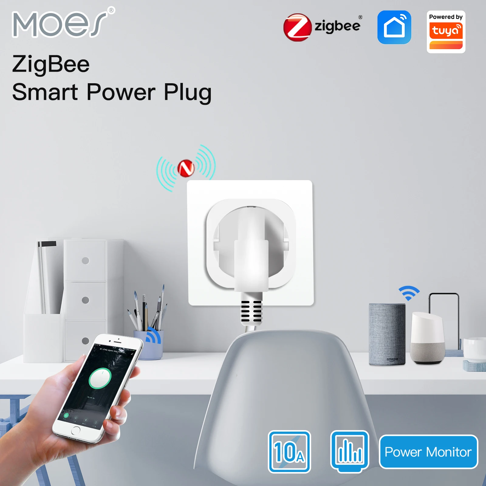 Moes ZigBee Tuya Socket Power Plug 16A Smart APP Wireless Socket Outlet Functional Energy ...