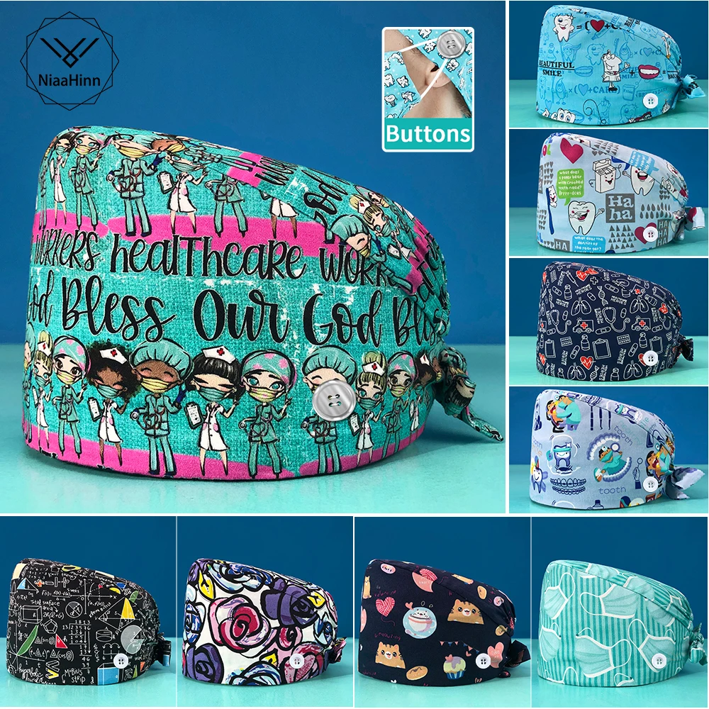 High-Quality-Cotton-Fashion-Printing-Hats-Adjustable-Scrubs-Hat-Nursing ...
