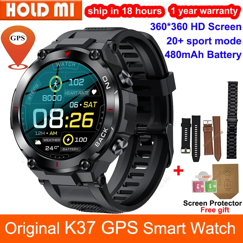 K37 Smart Watch GPS 360*360 HD Screen 480mAh Fitness Tracker 24/7 Heart ...