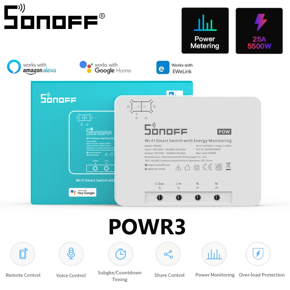 Sonoff-POWR3-POW-R3-Wif-Smart-Switch-25A-5500W-DIY-Switch-with-Energy ...