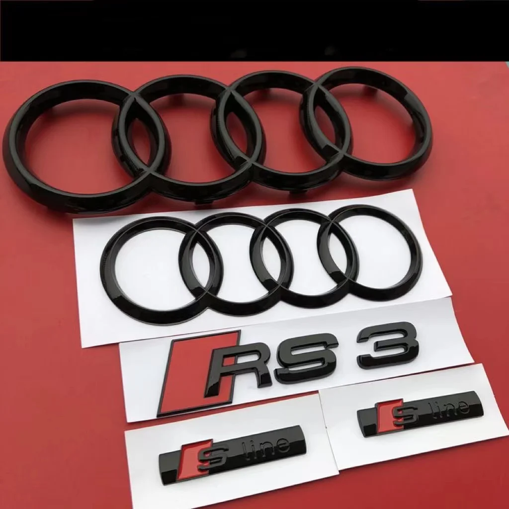 AUDI RS3 2016-2020 Sline Emblem 4-Ring logo ABS Black Car Hood Front ...
