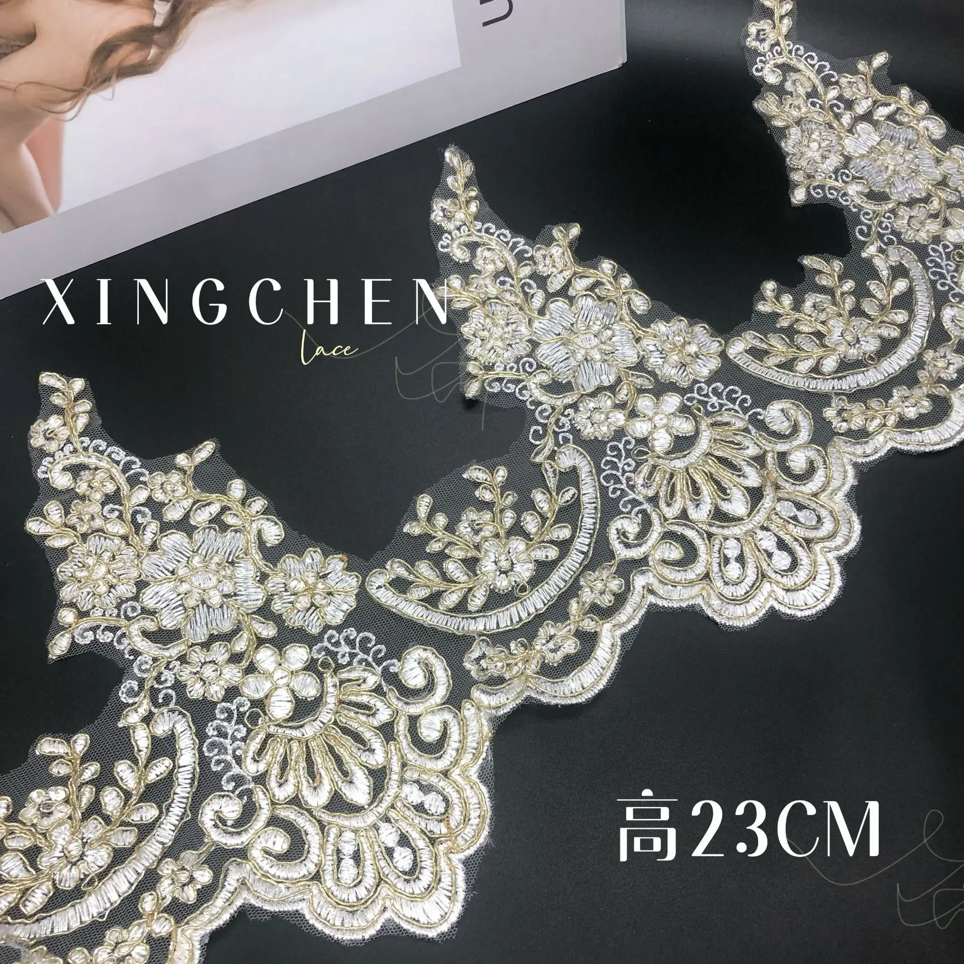 1Yard-New-Exquisite-Light-Gold-Thread-Cording-Embroidery-Lace-Dress ...