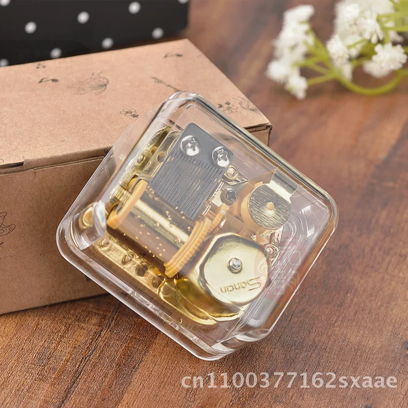 Gold Plated Wind-up Acrylic Music Box Transparent Square Home ...