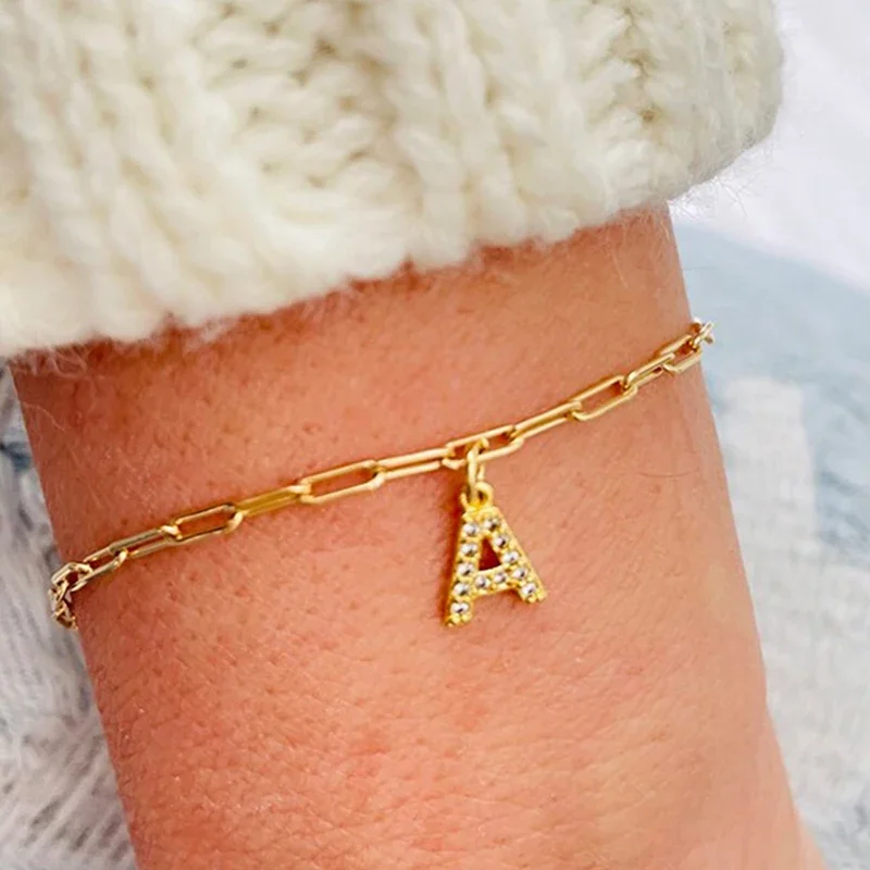 luxury-Gold-Color-Pave-Zircon-Initial-Letter-Bracelet-for-Women-26-Tiny ...