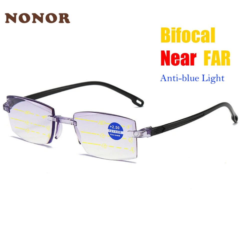 Nonor Diamond-cut Bifocal Progressive Reading Glasses Men Blue Light ...
