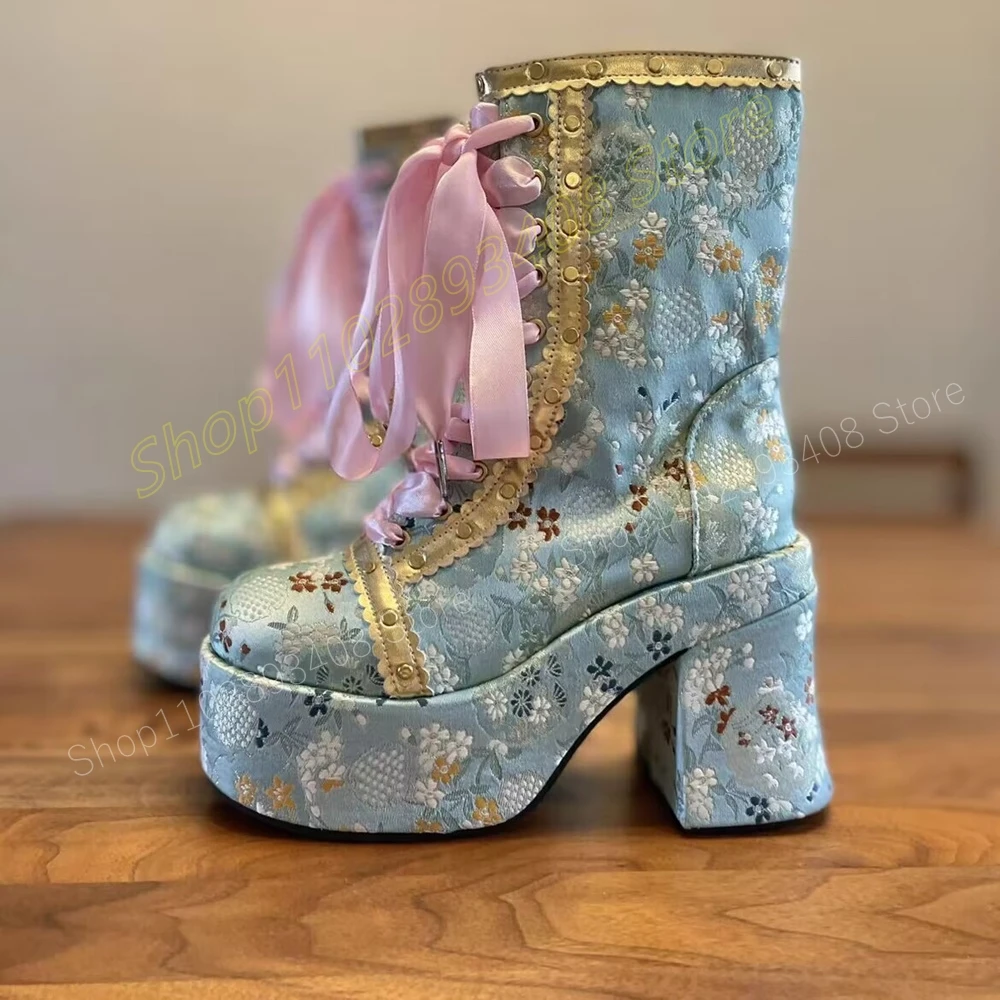 Botines-de-plataforma-con-estampado-de-flores-azules-Para-mujer-Zapatos ...