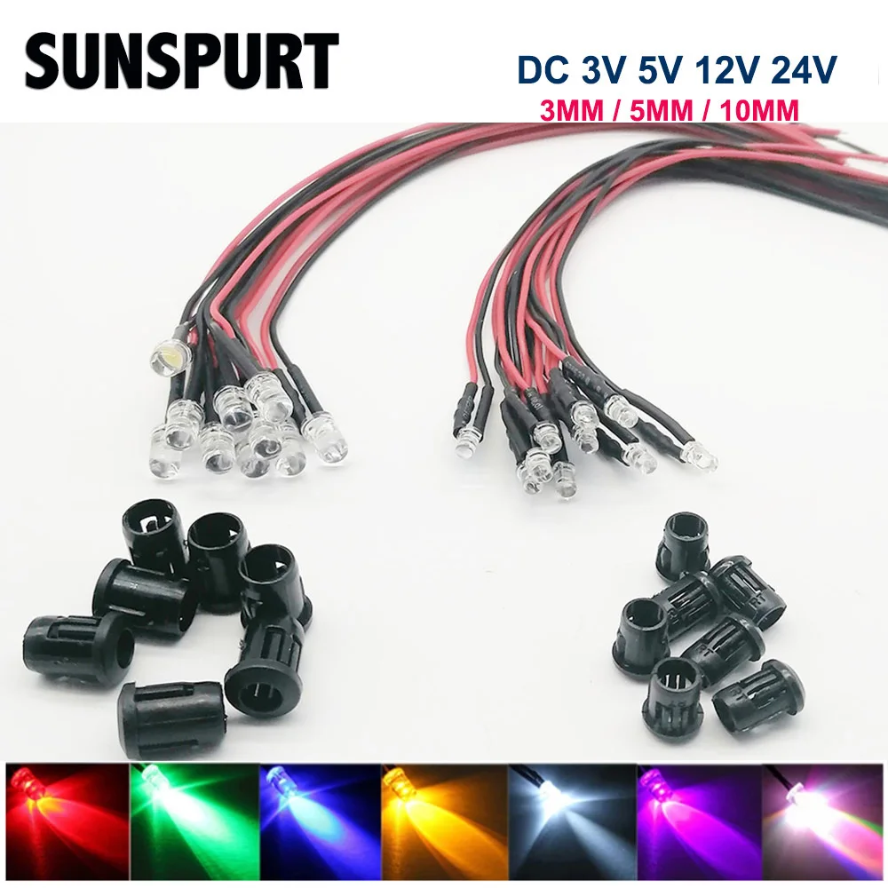 20-100pcs-lot-20cm-Pre-Wired-3mm-5mm-10MM-LED-Light-Lamp-Bulb-Prewired ...