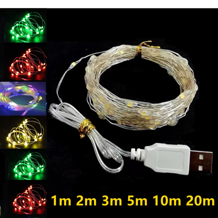1/5/20M USB LED String Lights Copper Silver Wire Garland Light ...