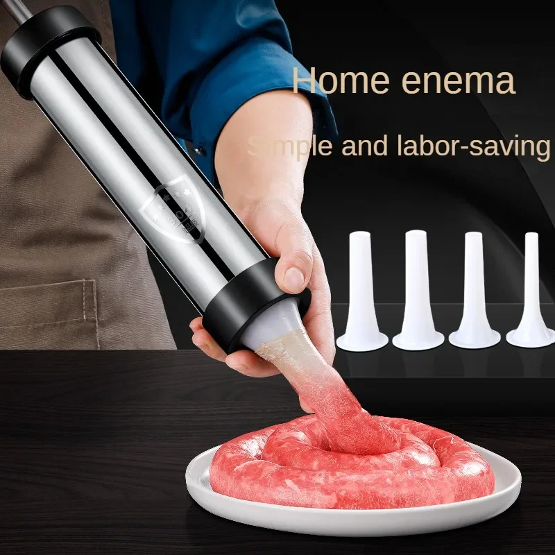 Stainless-Steel-Sausage-Stuffer-Jerky-Gun-Manaul-Meat-Syringe-Home-Made-Homemade-Sausage-Tool ...