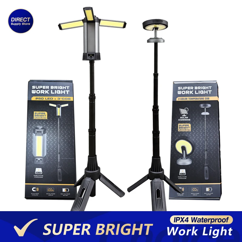 6000mAh LED Work Light, Cordless COB Dimmable Light with Telescopic ...