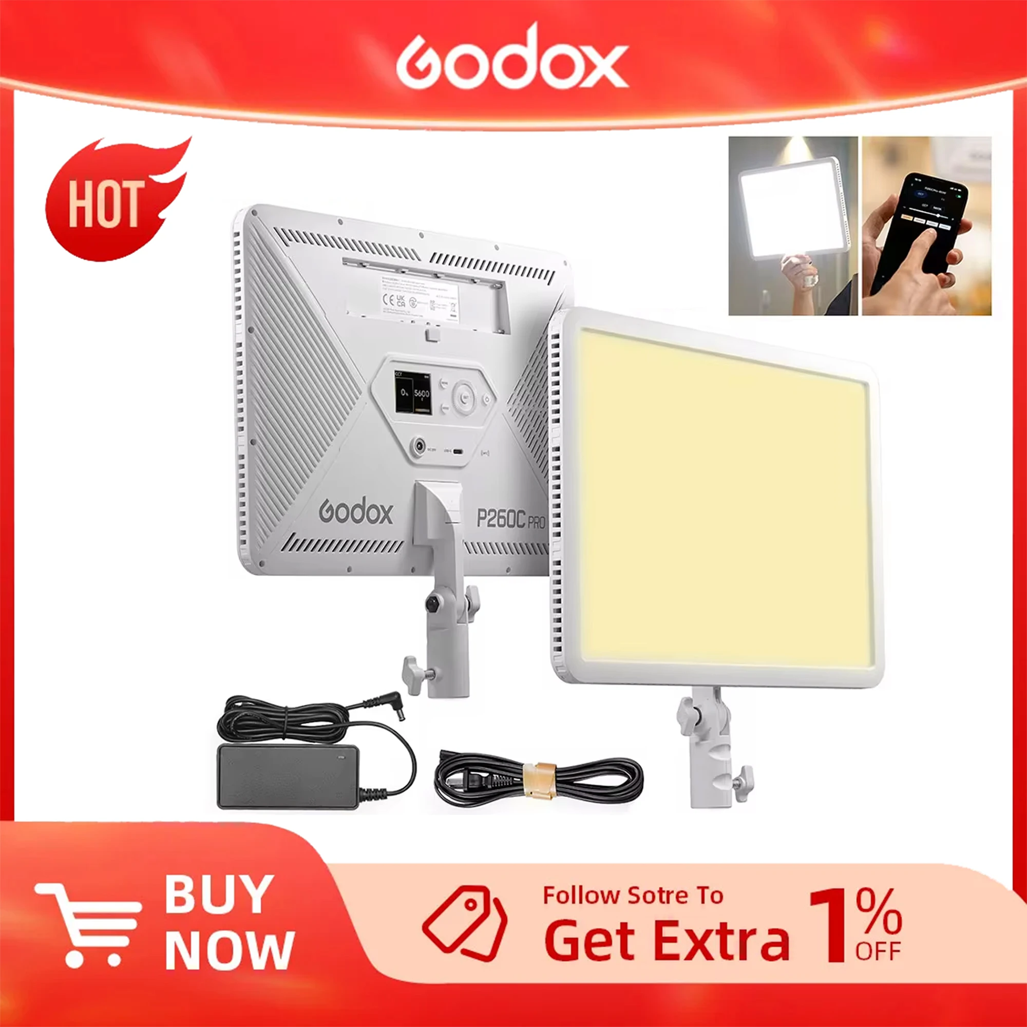 GODOX-P260C-PRO-2800-6500K-Bi-Color-LED-Light-Panel-Dimmable-Studio ...