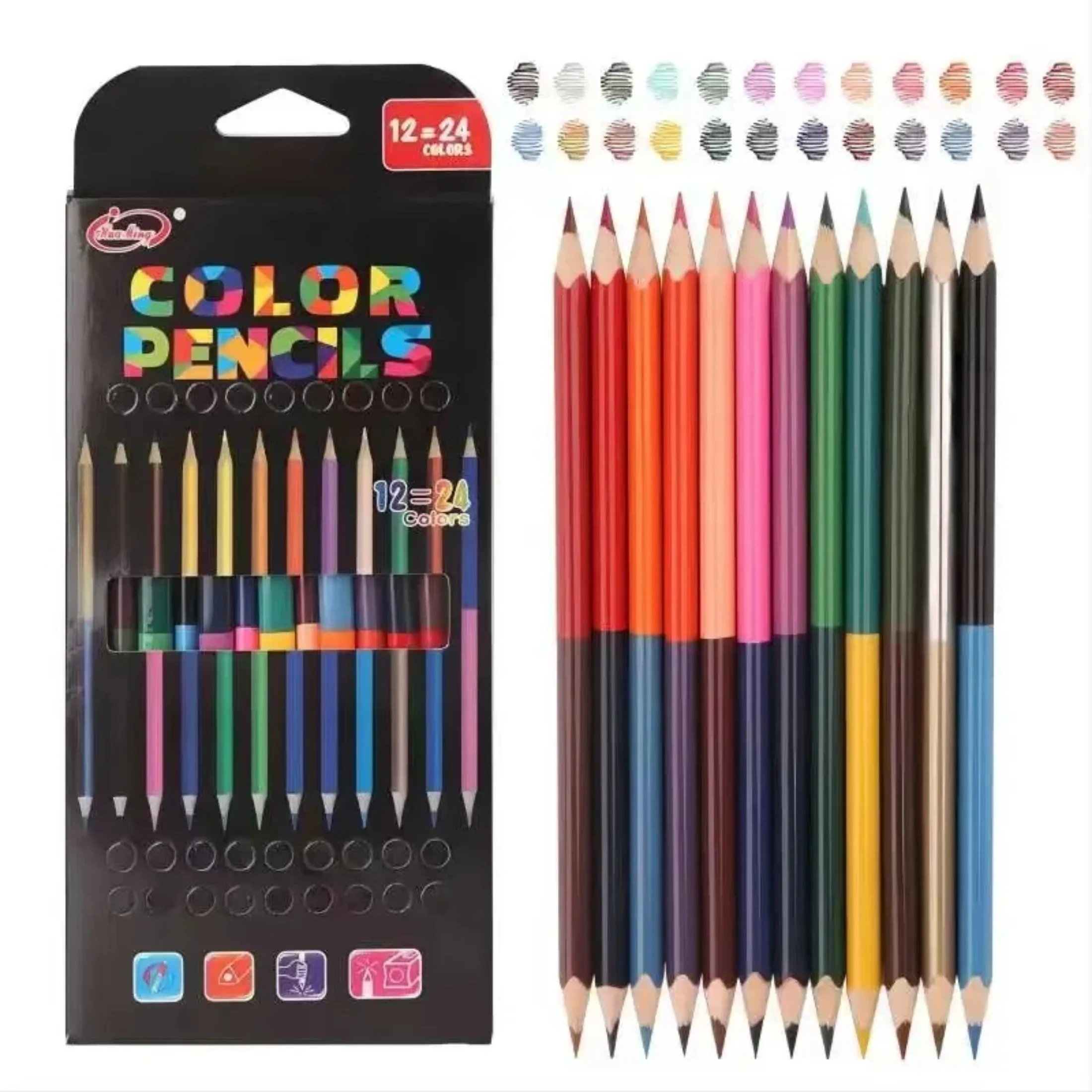 Color Pencil 12 Pcs Art Painting Set Double Heads Water-soluble 24 ...