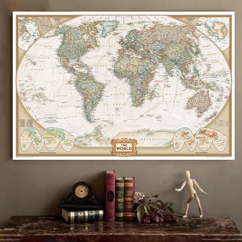 120-80cm-The-World-Vintage-Map-with-Details-Vinly-Painting-Wall-Art ...