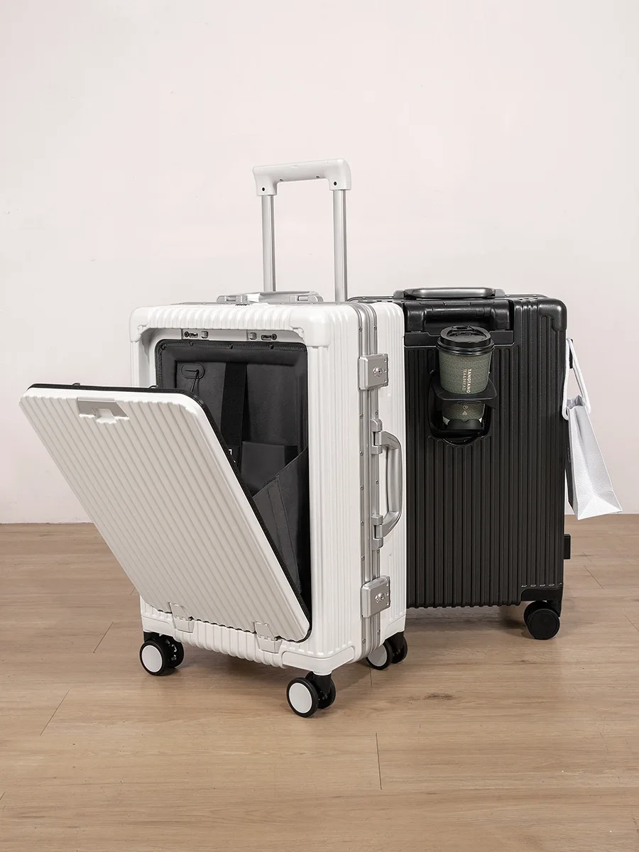 Multifunctional-suitcase-front-opening-boarding-case-pc-aluminum-frame ...