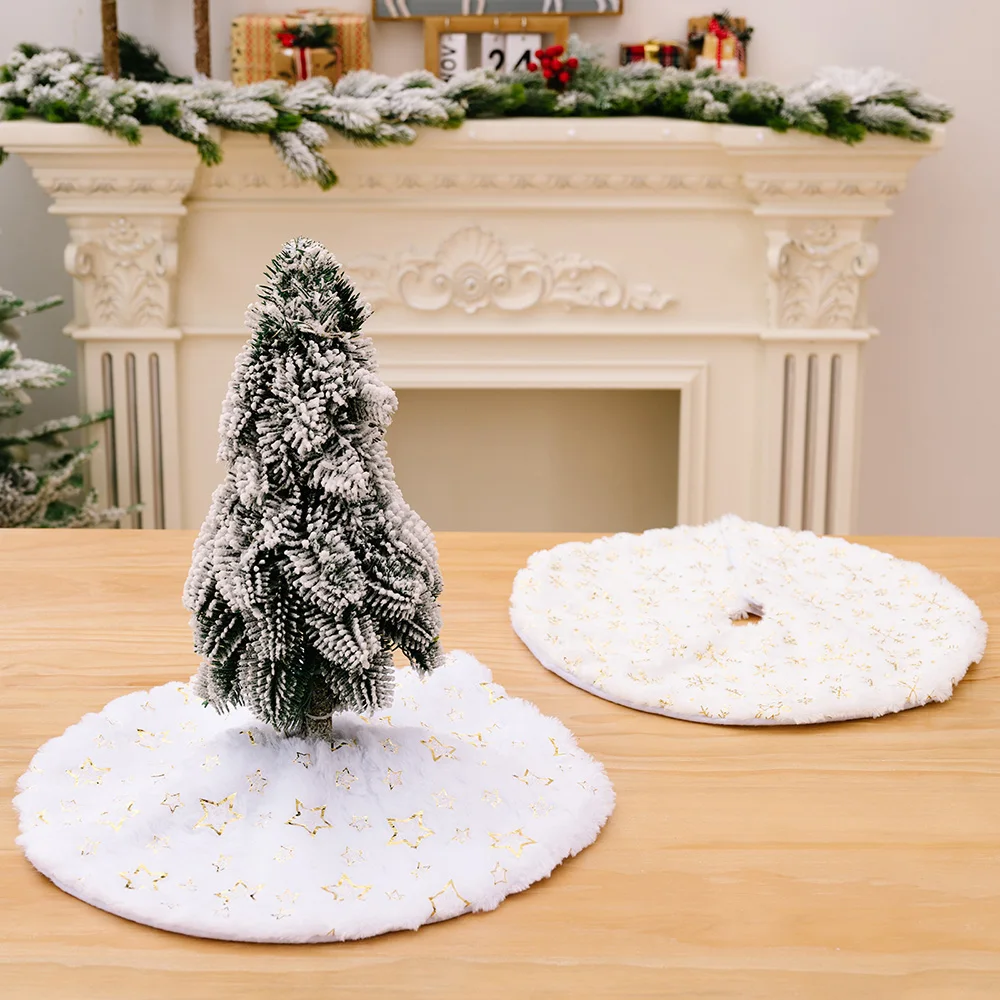 Runtowo Mini Christmas Tree Skirt Desktop Xmas Tree Snowflake White Fur ...