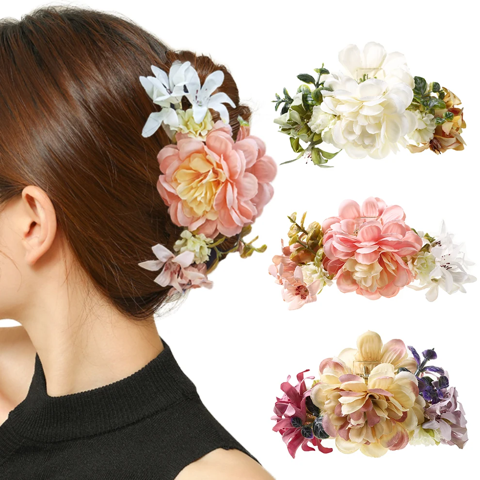 Large Flower Hair Clip Claws For Women Hair Crab Thick Hair Barrettes ...