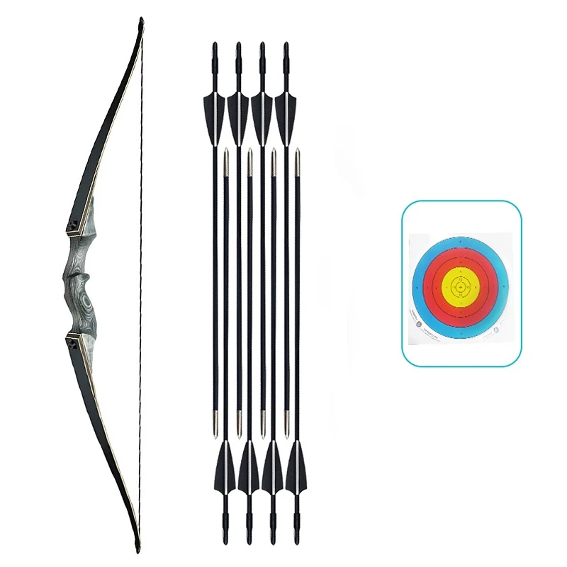 25-60-Pounds-Optional-Bow-And-Arrow-Multi-Pound-Black-Hunter-Longbow ...