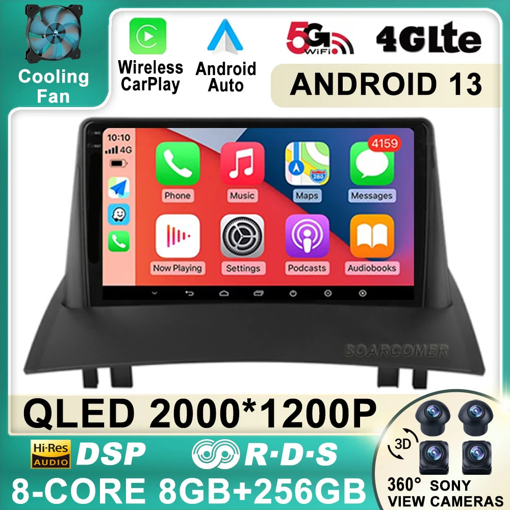 Renault Megane 2 2002 - 2009 için Android 13 Stereo araba radyo ...