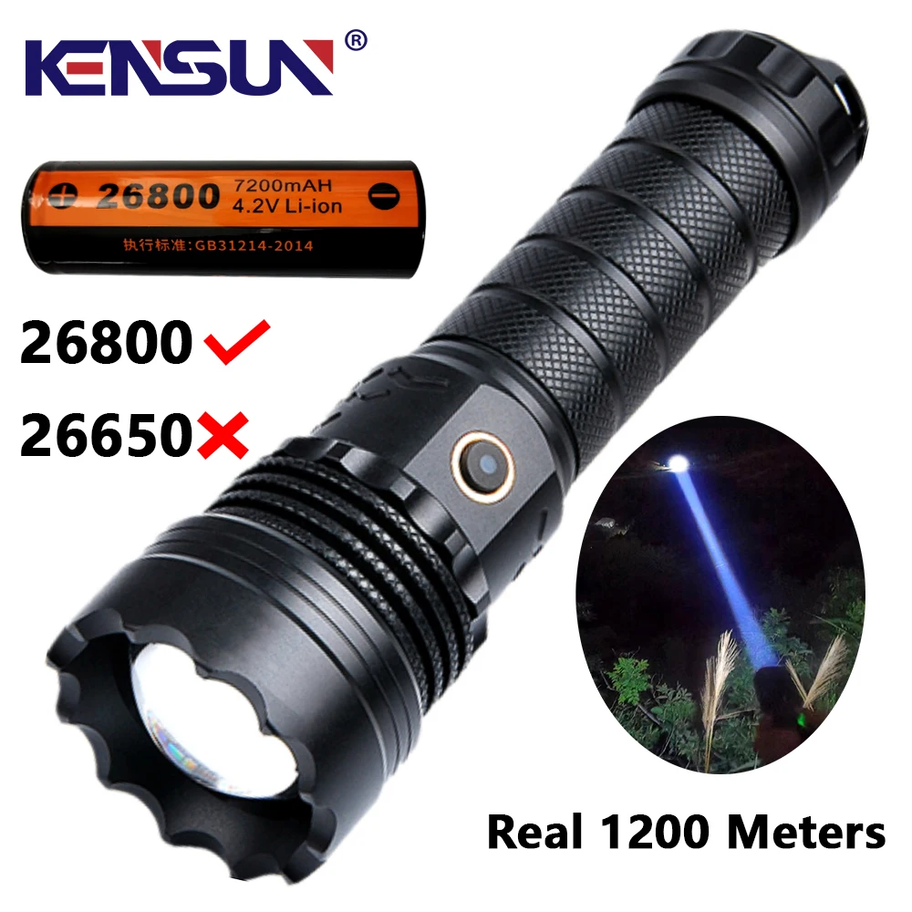 High Power Strong Light Long Range LED Flashlight USB Charging 26800 ...