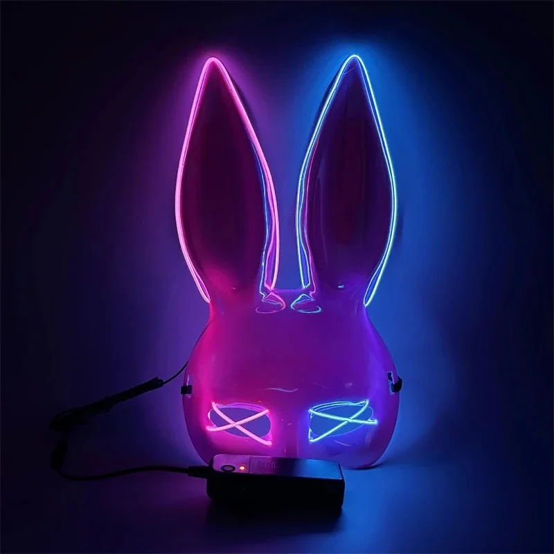 Glowing Bunny Girl Led Light Up Rabbit Ears Mask Cool Rave Cosplay ...