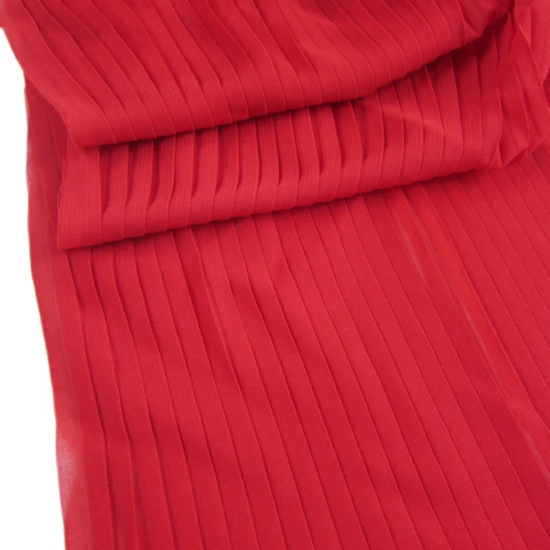 Red-Pleated-Pearl-Chiffon-Fabric-Ruffled-Cloth-Dress-Clothing-Craft ...