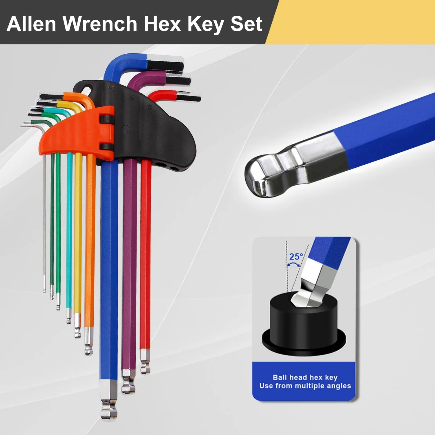 Professional 9PCS Allen Keys (1.5-10mm) L Wrench Kit Hexagon Spanner ...