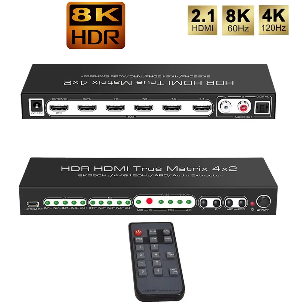 8K-60Hz-HDMI-Matrix-Switcher-4x2-with-ARC-Audio-Extractor-4K-120Hz ...