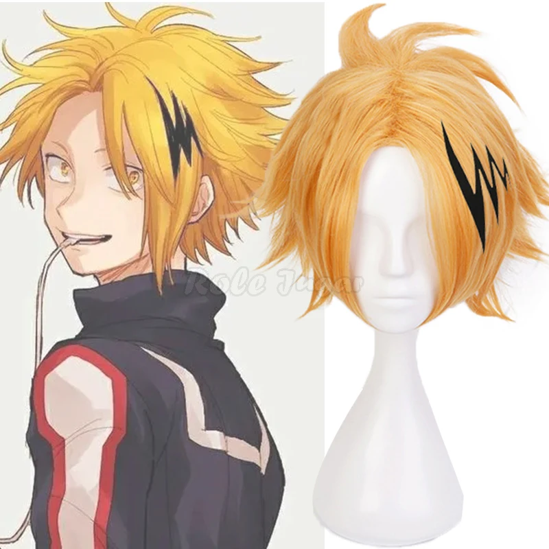 Anime Meu Herói Academia Denki Kaminari Perucas Curtas Cosplay Traje