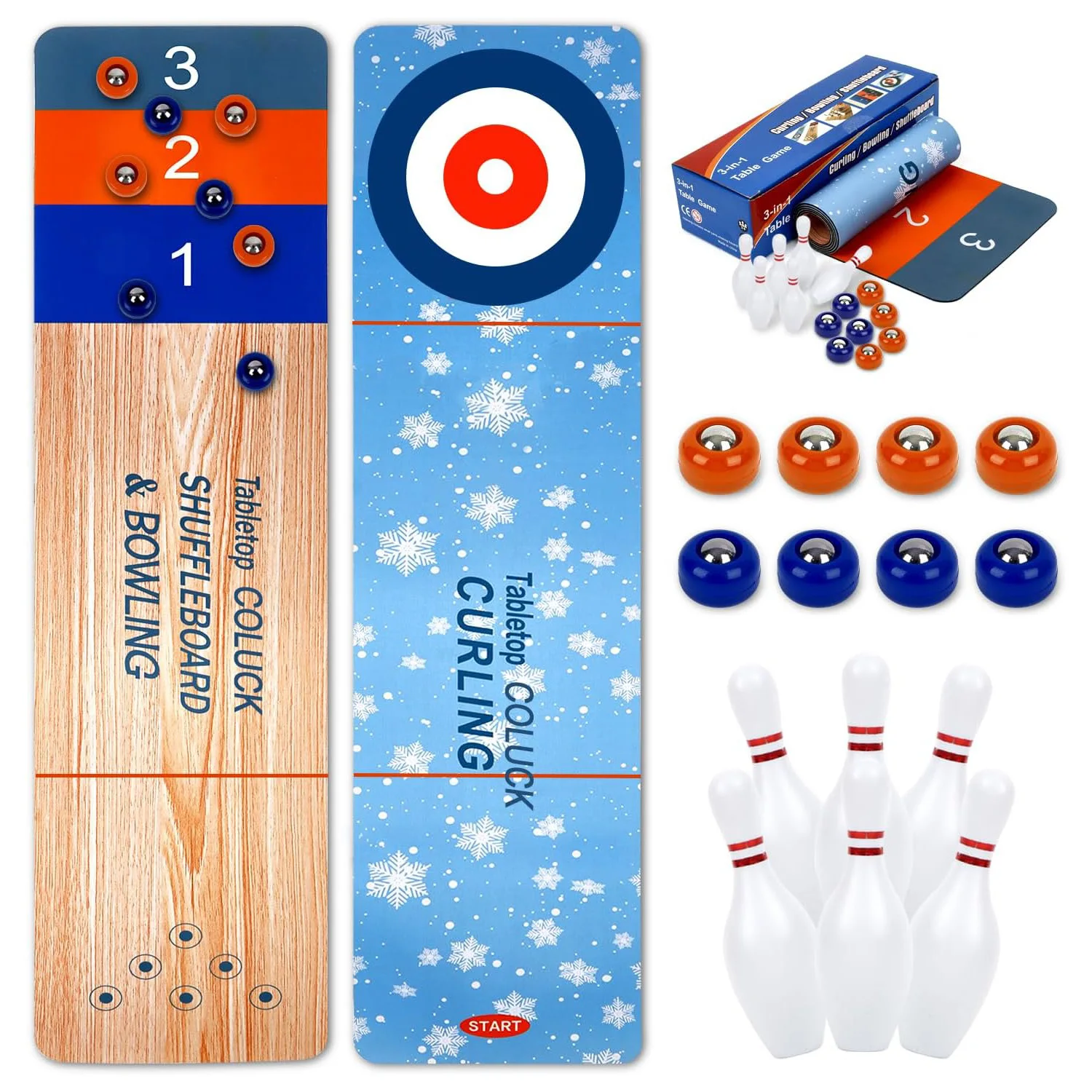 Shuffleboard and Curling Bowling 3 in 1 Board Games Portable Indoor ...