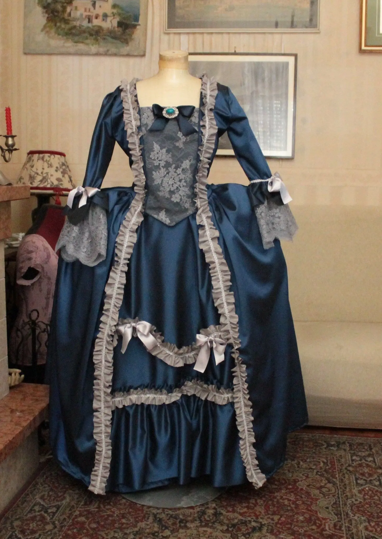 Historical Rococo Dress Marie Antoinette Blue Ball Gown Costume 1770s ...