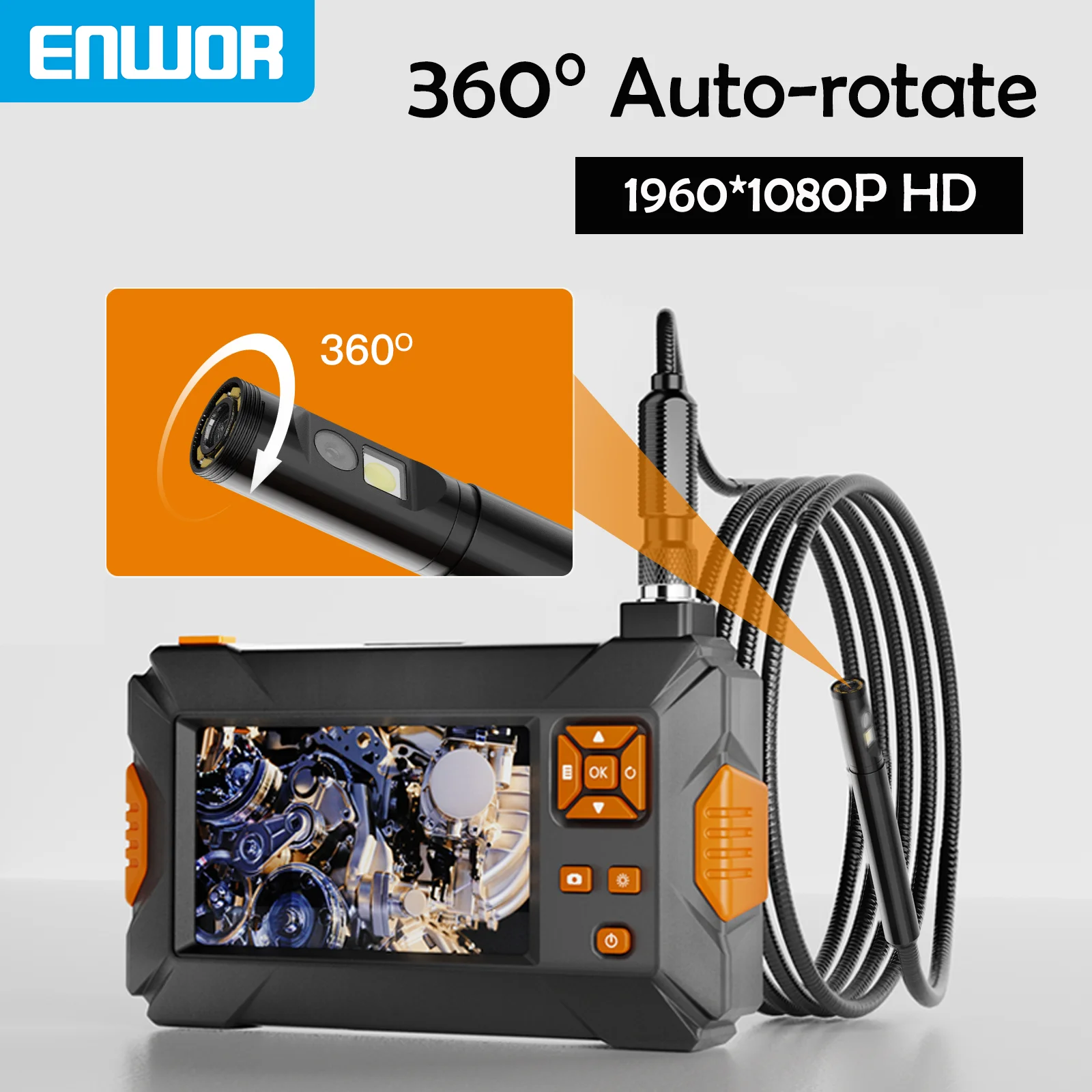 Enwor Auto-rotate 360 Degeree Endoscope Dual Camera 4.3" 1080p Hd Ips ...