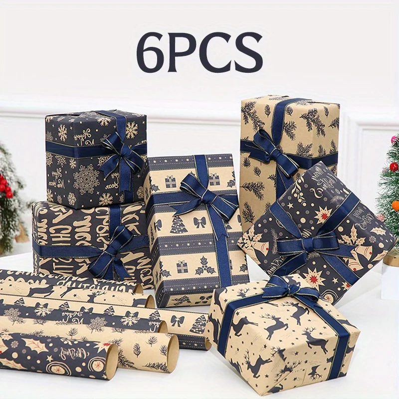 6pcs-Christmas-Wrapping-Paper-Cardboard-with-Geometric-Design-Featuring ...