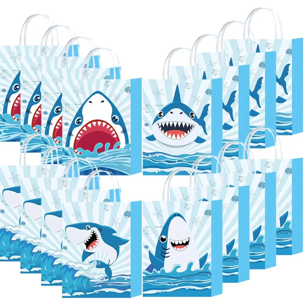8/12/24pcs Shark Party Gift Bag Blue Shark Paper Bag with Handles ...