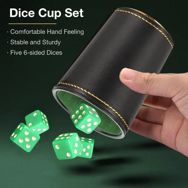 Dice Cup Set With 5 6 sided Dices High Quality PU Leather Stable Sturdy ...