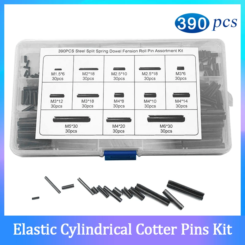 390PCS M1.5M2M2.5M3M4M5M6 GB879 Steel Black Elastic Cylindrical Cotter ...