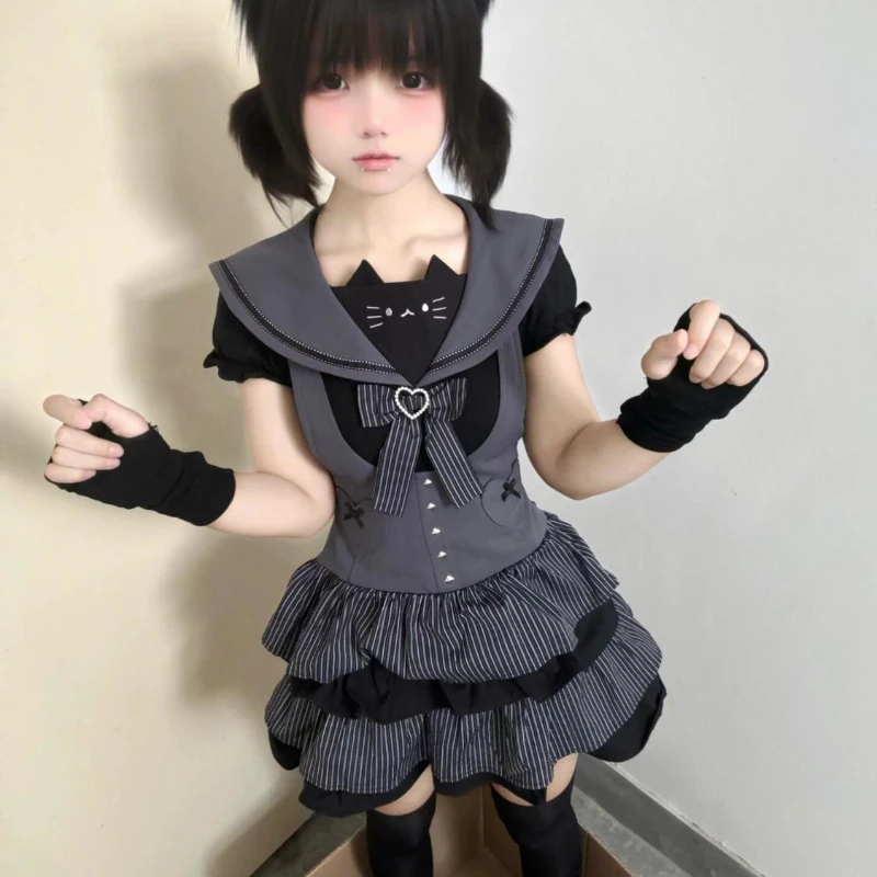 Gothic-Y2k-Lolita-Dress-Set-Japanese-Women-Kawii-Bow-Sailor-Collar-Top-Ruffles-Patchwork-Cake ...