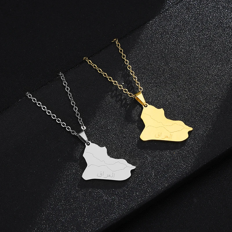 Republic-Of-Iraq-Map-Stainless-Steel-Necklace-for-Women-Girls-Gold ...