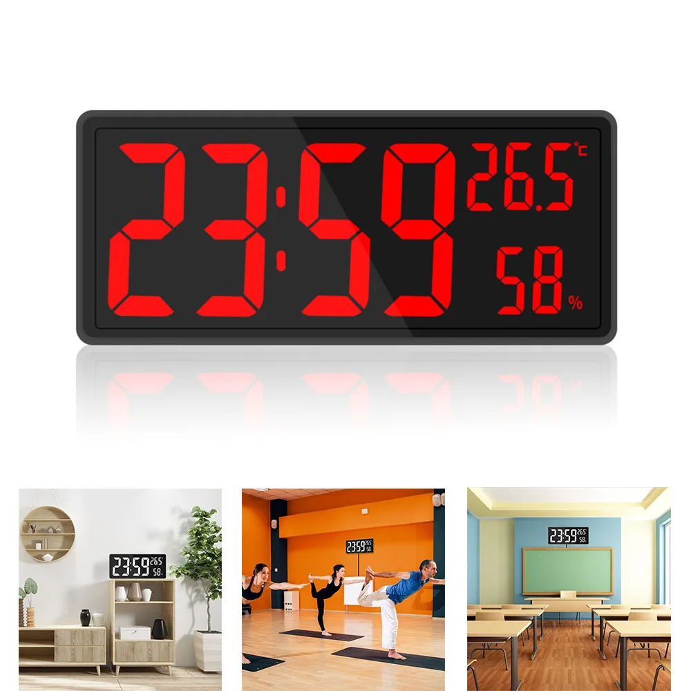Large-Digital-Wall-Clock-Snooze-Temperature-Humidity-Date-Display-Night ...