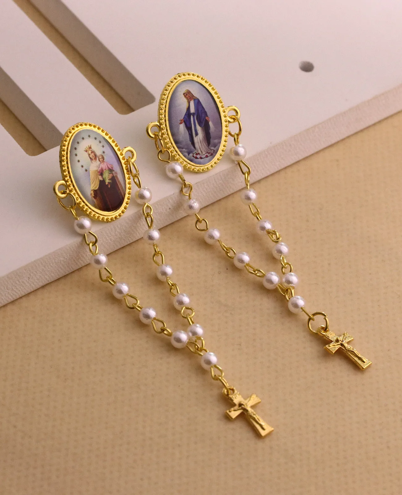 5Pcs Random Icon Catholic Imitation Pearls Beaded Brooch Rosary ...