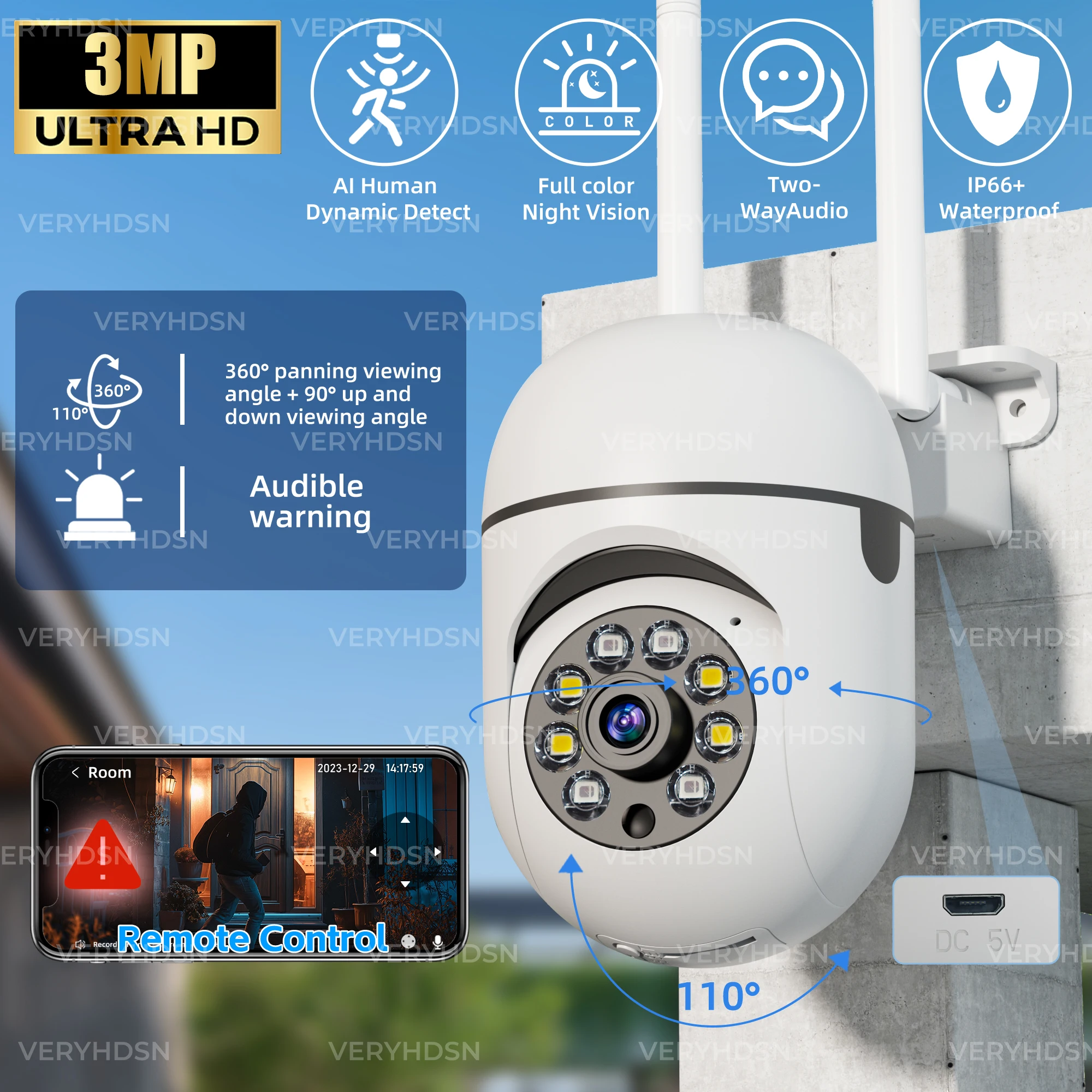 3MP-Wifi-PTZ-IP-Camera-Outdoor-Wired-Security-Surveillance-Camera-AI ...