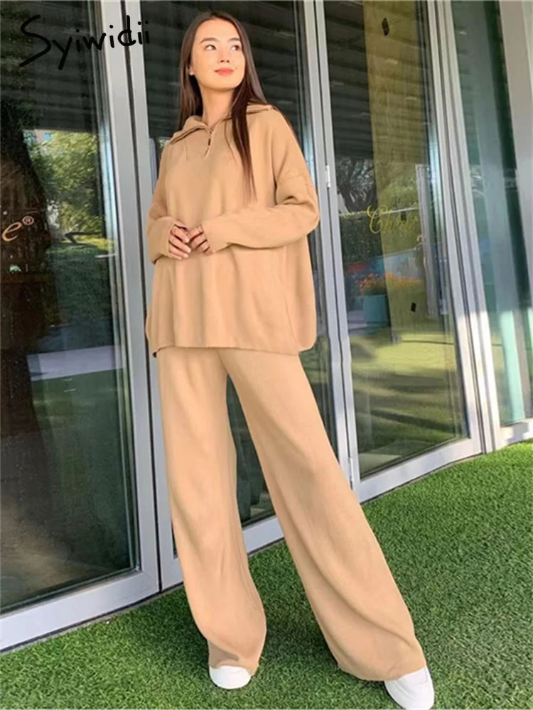 Set Pants Wide Leg Sweater | Set Women Jumper Pants | Winter White ...